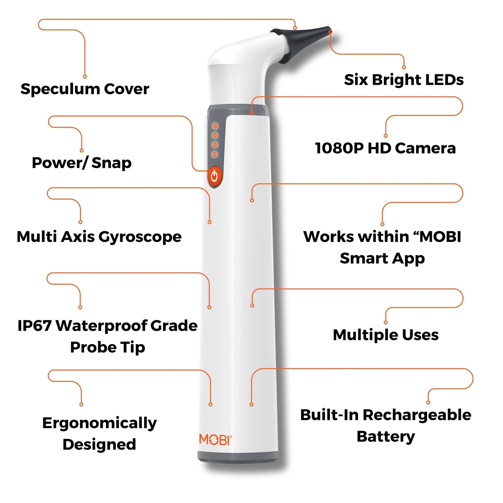 MOBI CONNECT Wi-Fi Otoscope for Ears, Nose & Throat - 1080P HD Lens,